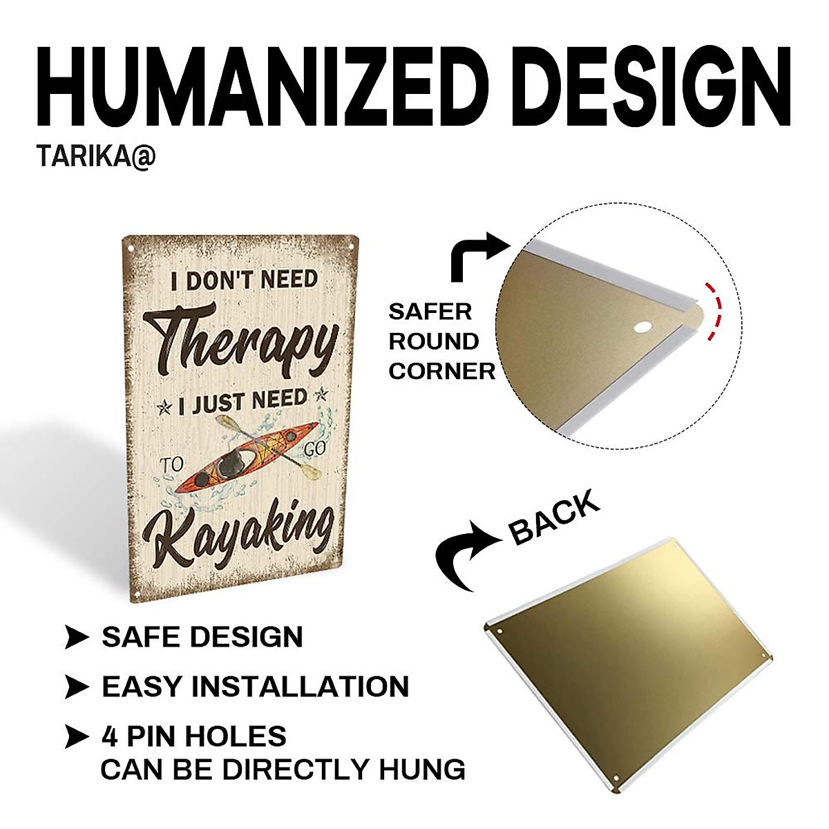 I Don't Need Therapy I Just Need to Go Kayaking 20X30 cm Retro Look Iron Decoration Crafts Sign for Home Kitchen Bathroom Farm Garden Garage Inspirational Quotes Wall Decor