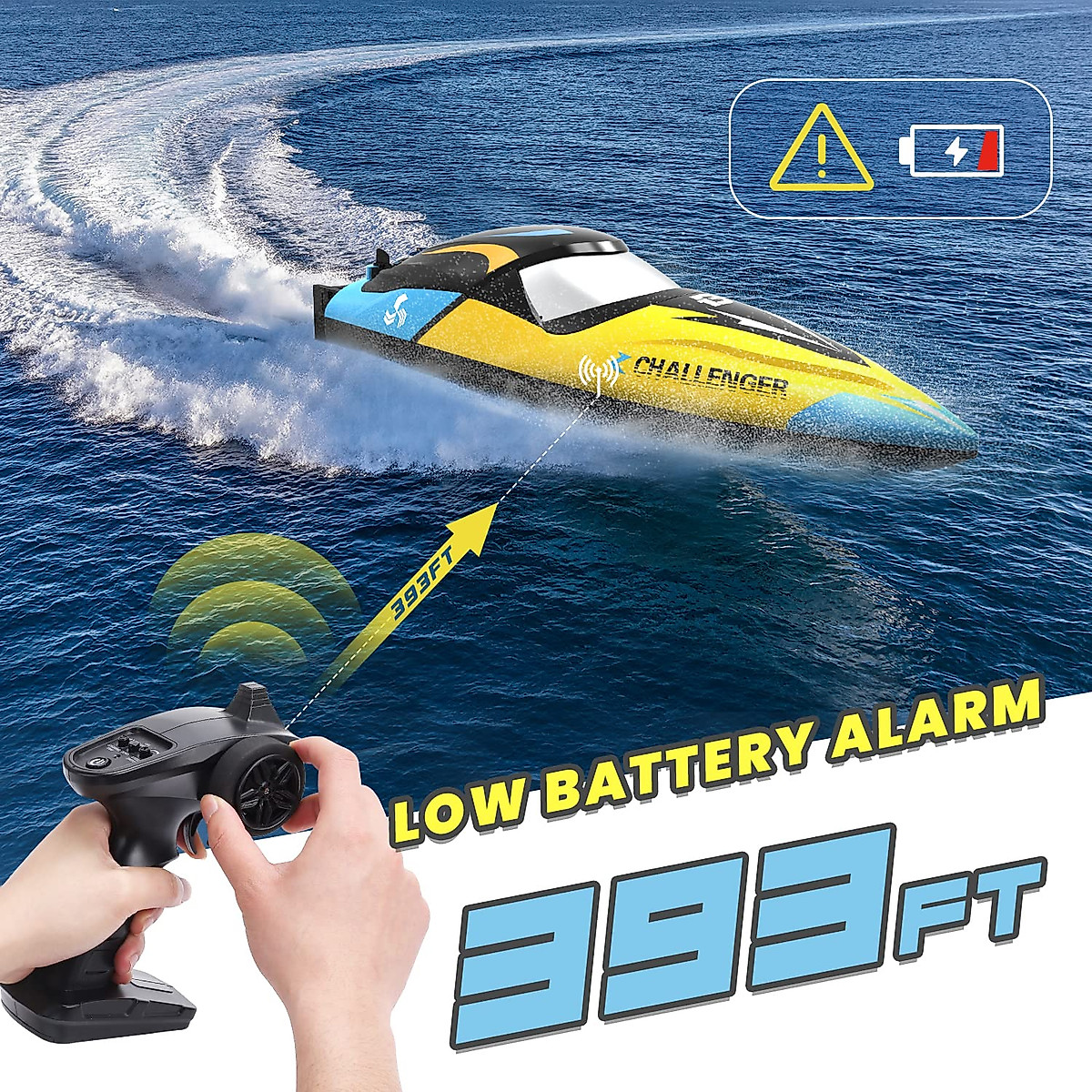 DEERC Brushless RC Boat, 30+ mph Fast Remote Control Boats with Never Capsize&Low Battery Alarm Function, 2.4GHz Racing Boat with LED Lights for Pools&Lakes, Speed Boat Toy for Adults Boys&Girls