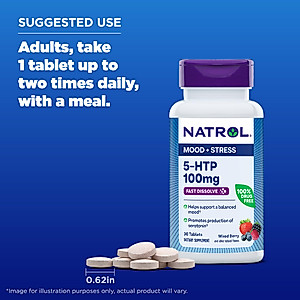 Natrol 5-HTP 100mg, Drug-Free Dietary Supplement Helps Support Balanced Mood, 30 Mixed Berry-Flavored Fast Dissolve Tablets, 15-30 Day Supply