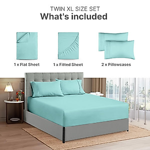 Extra Deep Twin XL Sheet Set - 4 Piece Breathable & Cooling Sheets - Hotel Luxury Bed Sheets Set - Easy Fit - Soft, Wrinkle Free & Comfy Sheets Set - Spa Blue Sheet Set w/Extra Deep Pockets