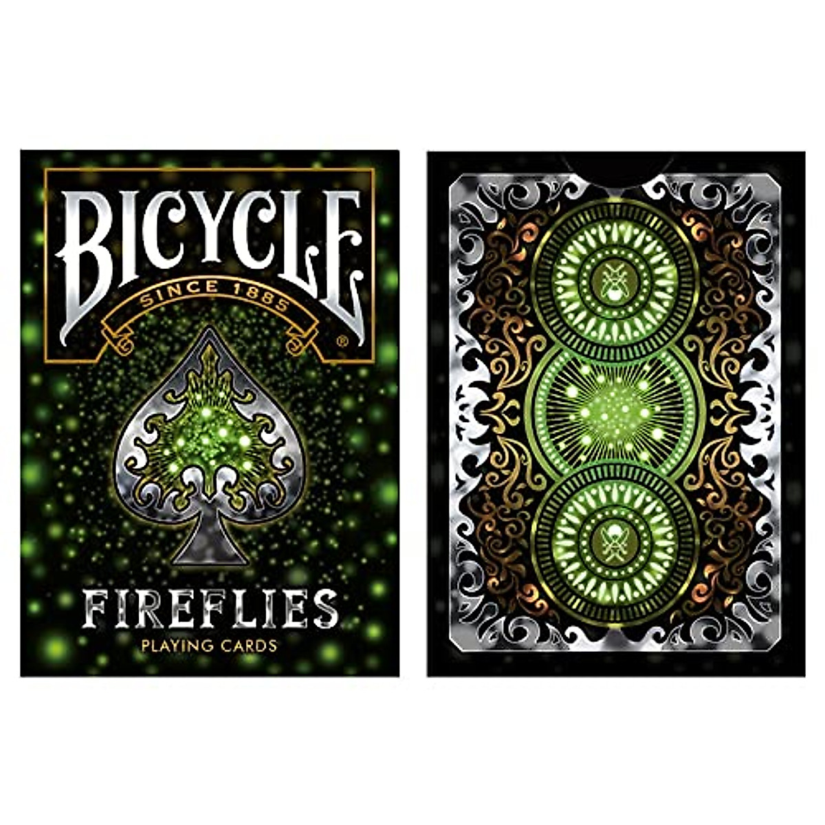 Bicycle Playing Cards Fireflies Design | Limited Edition Deck Pitch-Black with Glowing Effects, Silver