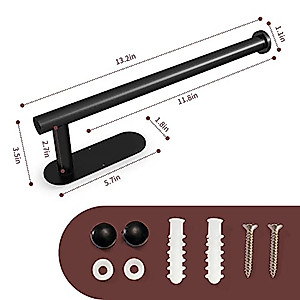 JuJeKwk Paper Towel Holder Under Cabinet, Self-Adhesive Kitchen Paper Towels Holder Wall Mount , SUS304 Stainless Steel 13 inch (Black, 1)