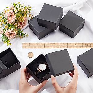 BENECREAT 6 Pack Kraft Square Cardboard Present Gift Boxes for Bangle Wrist Watch and Other Jewelry Set - 3.5x3.5x2 Inches