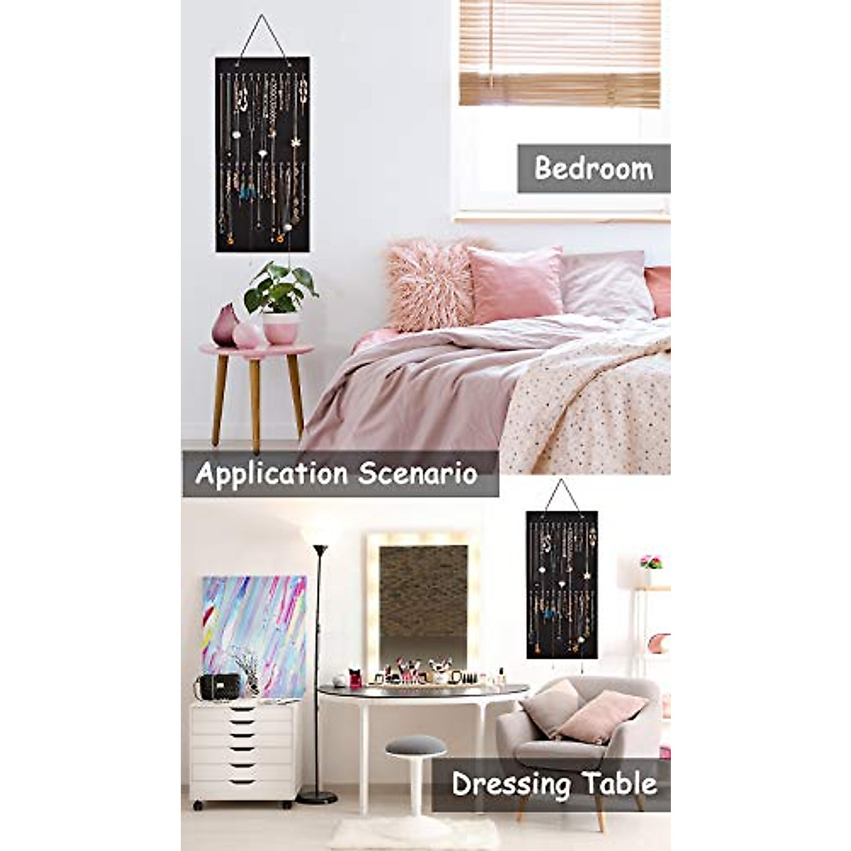 ZFZGFRCS Hanging Jewelry Organizer, Large Capacity and Organizer Storage for Hanging Necklaces, Bracelets, Earring Chains, Anklets, etc. (Black)