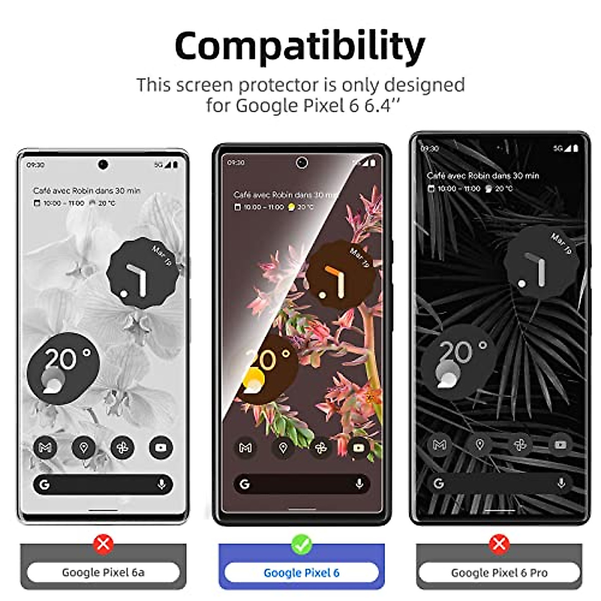 NEW'C [3 Pack] Designed for Google Pixel 6 Screen Protector Tempered Glass, Case Friendly Ultra Resistant