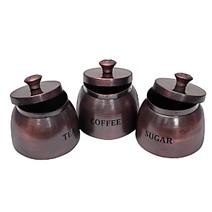 Cattle Design Coffee Sugar Tea Canister Set of 3 - Galvanized Metal - Beautiful Fancy Elegant Decorative Food Storage Jars Perfect for Farmhouse Countertop Kitchen Décor - 5 Inch - Copper Antique