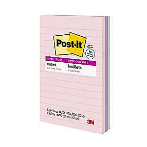 Post-it Super Sticky Recycled Notes, 4x6 in, 3 Pads, 2x the Sticking Power, Wanderlust Collection, Pastel Colors, 30% Recycled Paper (660-3SSNRP)