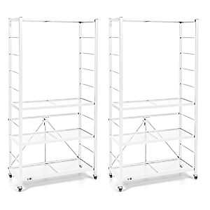 Origami R2 Series Folding Heavy Duty Steel Storage Rack Adjustable Shelving Portable Home Organization Unit with Wheels, Set of 2, White