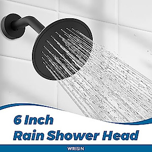 WRISIN Black Shower Faucet Set with Tub Spout, Black Shower Head and Handle Set, Matte Black Shower Fixtures with 6 Inch High-Pressure Rain Shower Head