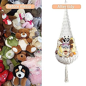 2PC Stuffed Animal Net or Hammock Macrame Toy Diaplay Plush Holder Ceiling Hanging Stuffed Animal Holder with Swag Hook, Corner Toy Storage Organizer for Kids Bedroom Playroom (Cream)