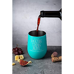 DIVERSEBEE Inspirational Thank You Gifts for Women, Mom, Girls, Wife, Girlfriend, Coworker, Nurses, Best Friend, Encouragement Birthday Wine Gifts for Her - Insulated Wine Tumbler Cup with Lid (Aqua)