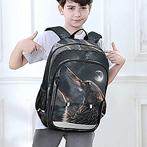 Vnurnrn Wolf Roaring Kids Backpack Big Storage Multiple Pockets 17.7 IN Bookbag with Chest Buckle Reflective Strip for Boys Girls 6+ years in Primary Middle High School