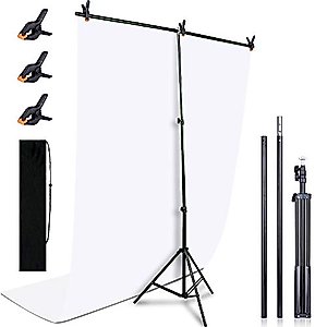 Kmhesvi Green Screen Backdrop with Stand - 5ft x 6.5ft Adjustable Photo Backdrop Stand T-Shape with Backdrop, 3P Spring Clamps, 1P Carry Bag for Video Studio Photography