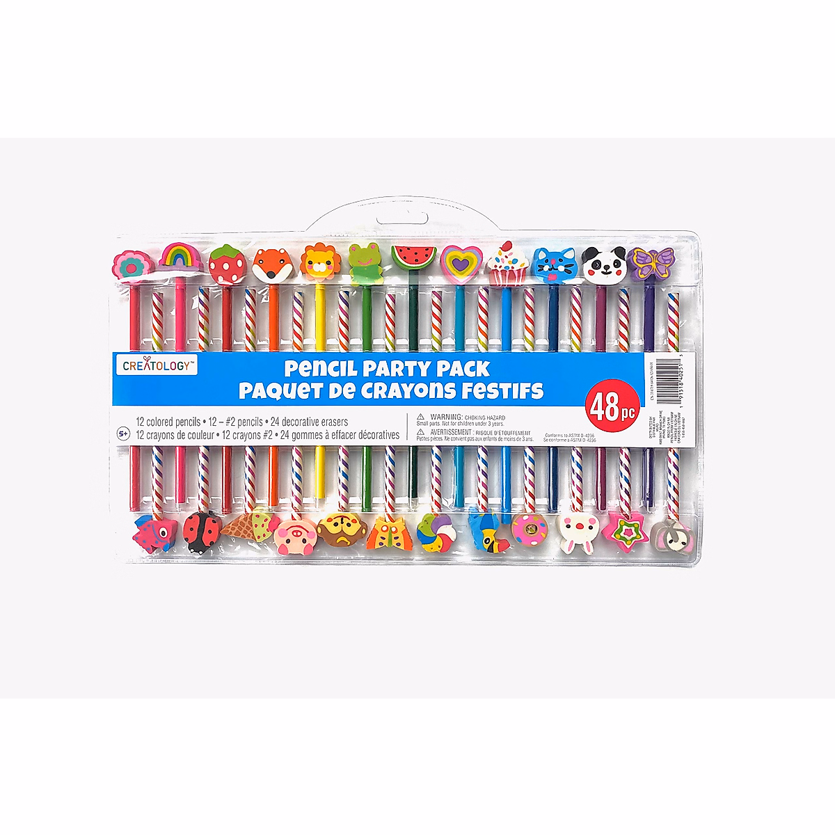 Creatology 48 Piece Pencil Party Pack! Includes 12 Colored Pencils, 12 No 2 Pencils, And 24 Fun Shaped Erasers! Perfect Back To School Item! Makes A Great Gift For An Artist!