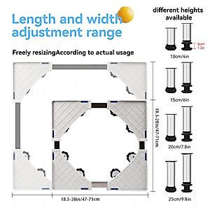 COZMAX Adjustable Washing Machine Base Washer Dryer Pedestals 28" Wide Universal Fit 800lbs Capacity Pedestal for Washing Machine Dryers Refrigerator Fridge Stand Universal Stand Base,White8Foot-25cm