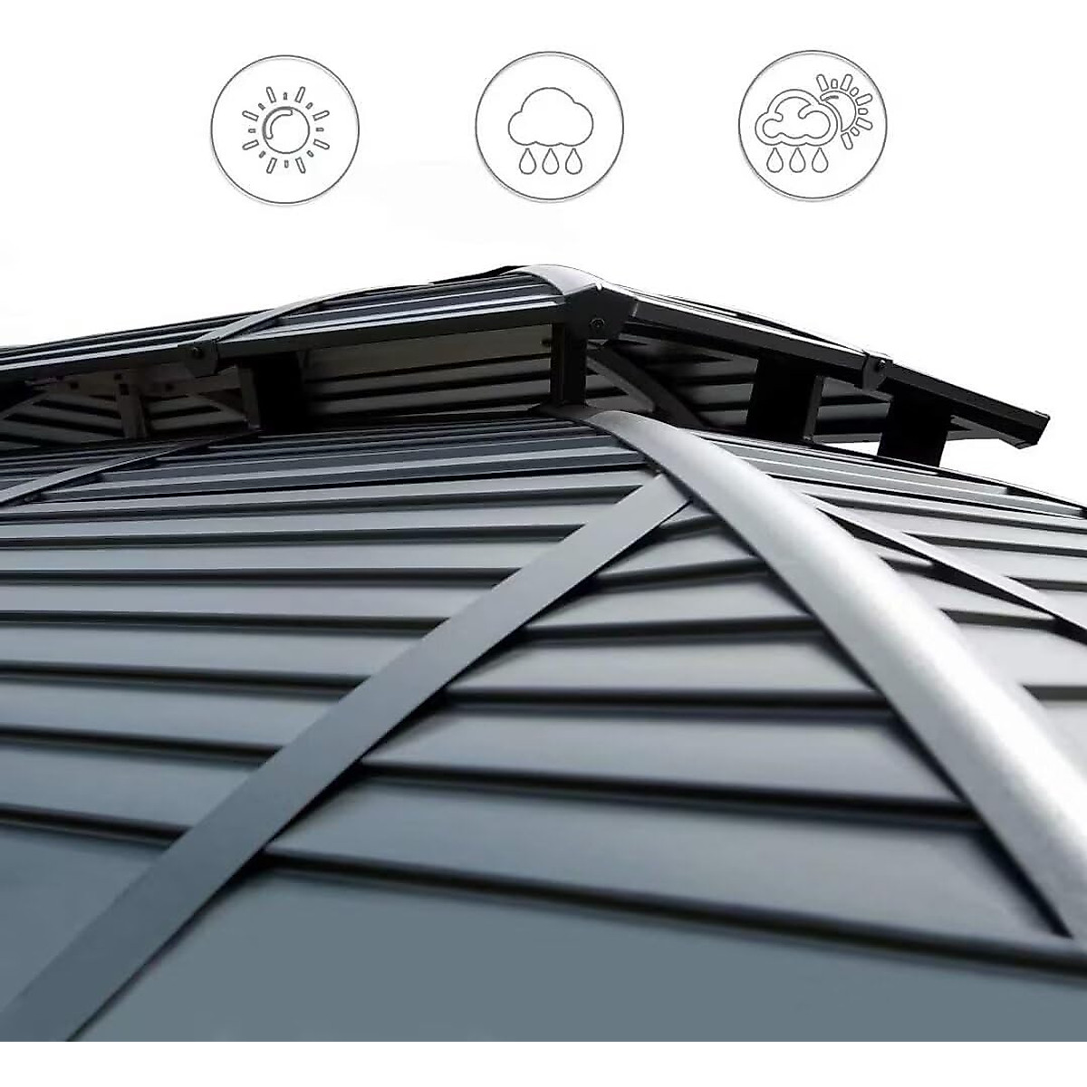 Domi 10'x12' Hardtop Gazebo Arc Canopy,Outdoor Aluminum Gazebo with Galvanized Steel Double Roof,Curtain and Netting,Permanent Gazebos Pavilion for Patio Deck,Backyard,Gray