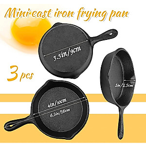 GothaBach 3 Pack 4'' Mini Cast Iron Skillet, Pre Seasoned Small Cast Iron Skillet for Baked Cookie, Brownie, Egg Cakes