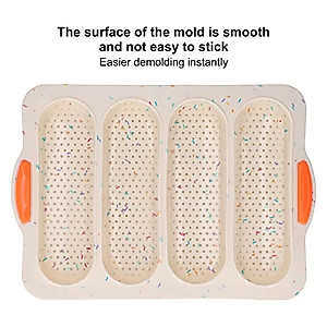 Headerbs French Bread Pan, Baguette 4 Grooves Silicone Soft Smooth Surface Bread Mould Baking Pan Kitchen Tool(13.15x9.25x0.98in)(Beige color bar)
