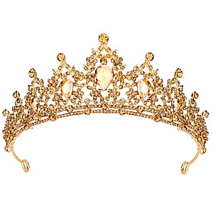 SuPoo Gold Crown Queen Crowns for Women Birthday Tiara Champagne Tiara for Women Rhinestone Headband Hair Accessories Gifts Princess Decoration for Wedding Party Prom Halloween Costume