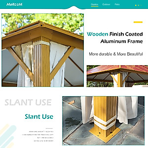 MELLCOM 10' x 12' Hardtop Gazebo, Wooden Finish Coated Aluminum Frame Outdoor Gazebo with Aluminum Double Roof, Claret Metal Gazebo with Curtains and Nettings for Patios, Gardens, Lawns, Parties