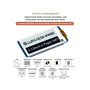 2.13inch E-Ink Display HAT V4 Version, 250x122 Resolution 3.3V/5V Black White Two-Color e-paper Screen Module for Raspberry Pi Zero/Zero W/Zero WH/2B/3B/3B+/4B, Supports Partial Refresh, SPI Interface