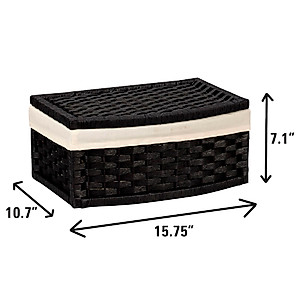 Household Essentials Hand-Woven Paper Rope Basket with Lid and Liner, Black Stain