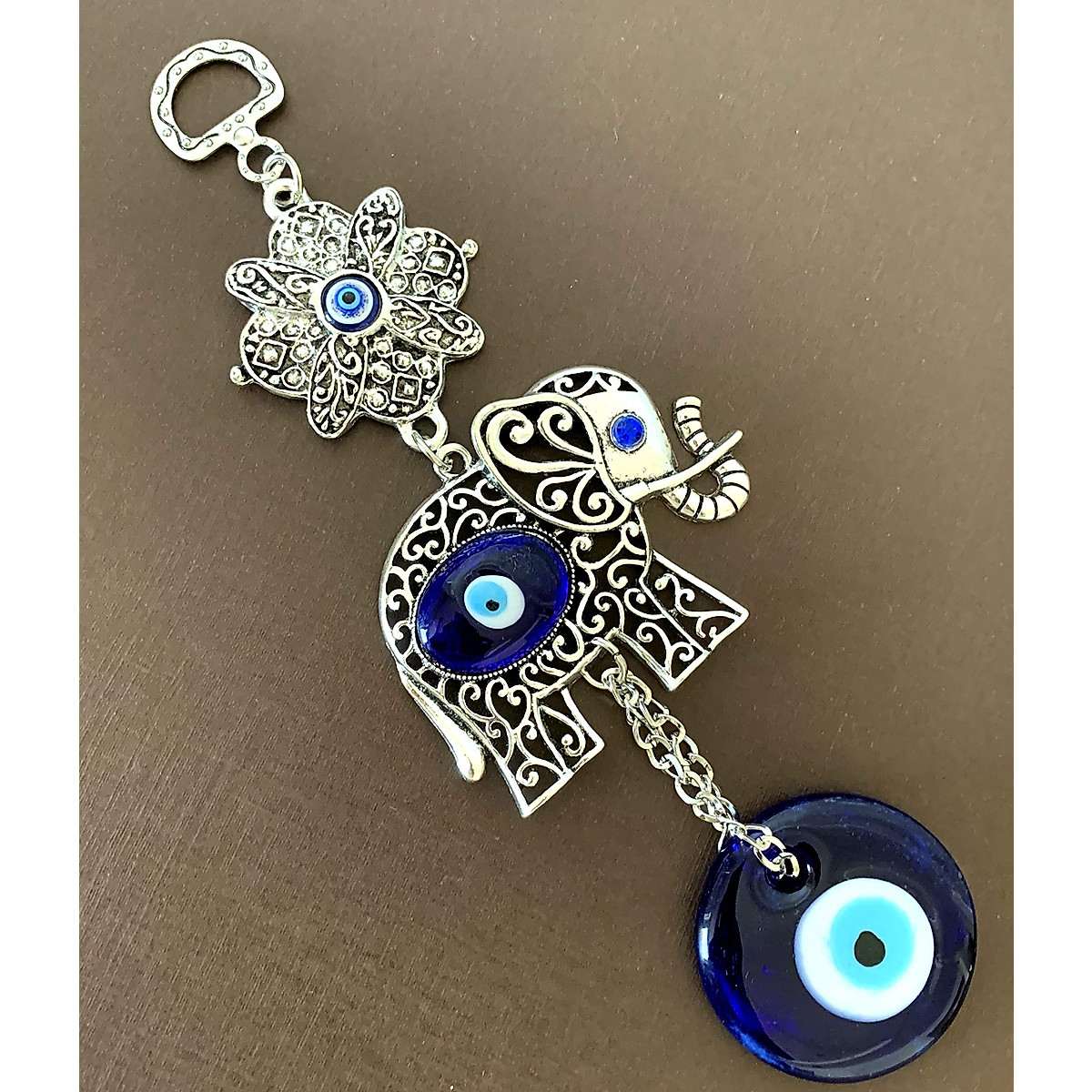 Retro Design Turkish Blue Evil Eye with Lucky Elephant Amulet Home Office Hanging Ornament Blessing Gift -CL08