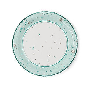 Royal Bluebonnet Teal and Silver Birthday Plates - Set of 24-9 and 7 inch Plates, Napkins, and Cups Party Supplies, Sturdy 400 GSM Weighted Teal Birthday Decorations for Women, Kids, and Tweens