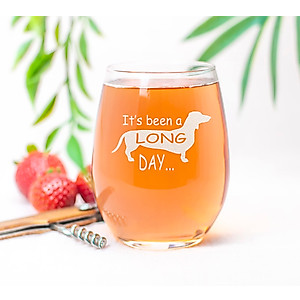 CARVELITA It's Been A Long Day 15oz Engraved, Sarcastic Gifts For Best Friends, Cute Funny Stemless Dachshund Wine Glass, For Her, Mom, Wife, Girlfriend, Sister, Grandmother, Aunt, Friends