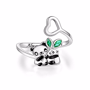 BEILIN Sterling Silver Panda Bear Ring Earrings Bracelet Necklace - Always in My Heart Mother Daughter Jewelry Gifts for Women Penda Lovers (Ring)