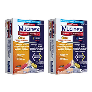 Mucinex Maximum Strength Sinus-Max (Day) Pressure, Pain & Cough & Nightshift (Night) Sinus Caplets, Fast Release, Powerful Multi-Symptom Relief, 40 caplets (24 Day time + 16 Night time) (Pack of 2)
