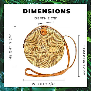 Rattan Bags for Women - Handmade Wicker Woven Purse Handbag Circle Boho Bag Bali (Brown Small)