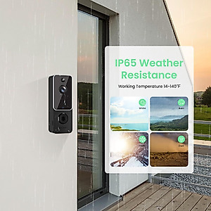 SJCODE Smart Video Doorbell Security Camera Outdoor Included Ring Chime, Wireless and Battery Powered, 2 Way Audio, Human Detection, Night Vision, Cloud Storage, for Indoor/Outdoor Surveillance