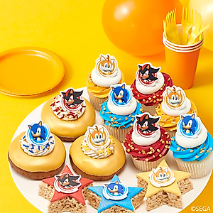DecoPac Sonic the Hedgehog Rings, Cupcake Decorations Featuring Sonic, Tails, and Shadow - 24 Pack