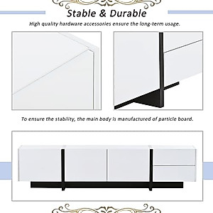 Contemporary High Gloss TV Console Table for Television Up to 80", Wood Entertainment Center with Storage Cabinet and Drawers, TV Cabinet Media Console Cabinet for Living Room Game Room, White