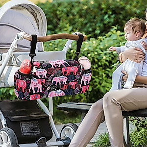 Sinestour Beautiful Elephants Stroller Organizer with Cup Holder Universal Stroller Organizer Bag Detachable Shoulder Strap Stroller Accessories for Diaper Toys Phone Keys Fit All Baby Stroller
