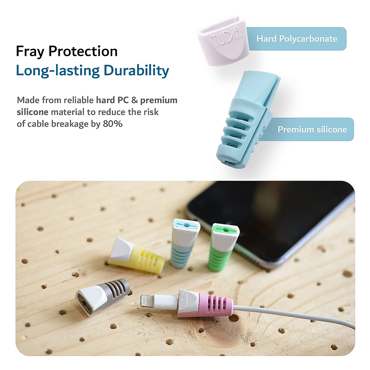 TUDIA [Klip] Snap On Charging Cable Cord Saver Protector Compatible with iPhone, iPad, iPod - Blue