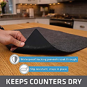 Drymate XL Dish Drying Mat, Oversized (19”x24”), Low-Profile, Super Absorbent, Quick Dry Fabric, Waterproof & Slip-Resistant, for Kitchen Counter, Trimmable, Machine Washable (USA Made)(Charcoal)