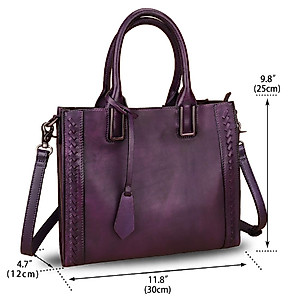 Genuine Leather Satchel Handbag for Women Vintage Handmade Shoulder Bag Cowhide Tote Purse (Purple)
