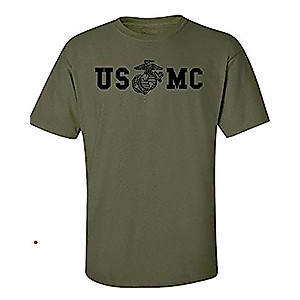 Lucky Ride Marine Corps Bull Dog Front & Back USMC Mens Military T-Shirt,Military Green,2XL