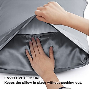 Bedsure Satin Pillowcase for Hair and Skin Queen -Space Grey Silky Pillowcase 2 Pack 20x30 Inches - Satin Pillow Cases Set of 2 with Envelope Closure, Similar to Silk Pillow Cases, Gifts for Women Men