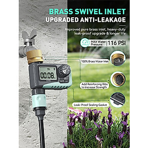 RAINPOINT Sprinkler Timer with Brass Swivel, Water Timer for Garden Hose, Programmable Hose Timer with Rain Delay/Manual Watering, Digital Irrigation Timer System for Lawns, 1 Outlet