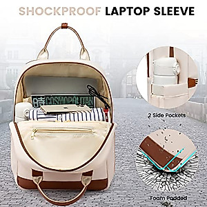 LOVEVOOK Laptop Backpack for Women, 15.6 inch Laptop Bag with USB Port, Fashion Work Business backpack purse, Travel Professor Nurse Computer Bagpack, Waterproof Hiking Daypack, Beige-Brown