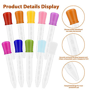 CXIIPOL 60PCS 5ml Liquid Dropper with a Clean Brush, 10 Color Silicone Liquid Dropper with Bulb Tip, Clear Eye Dropper Medicine Dropper for Kid Crafts Mold Gummy Making Kitchen Oil Science