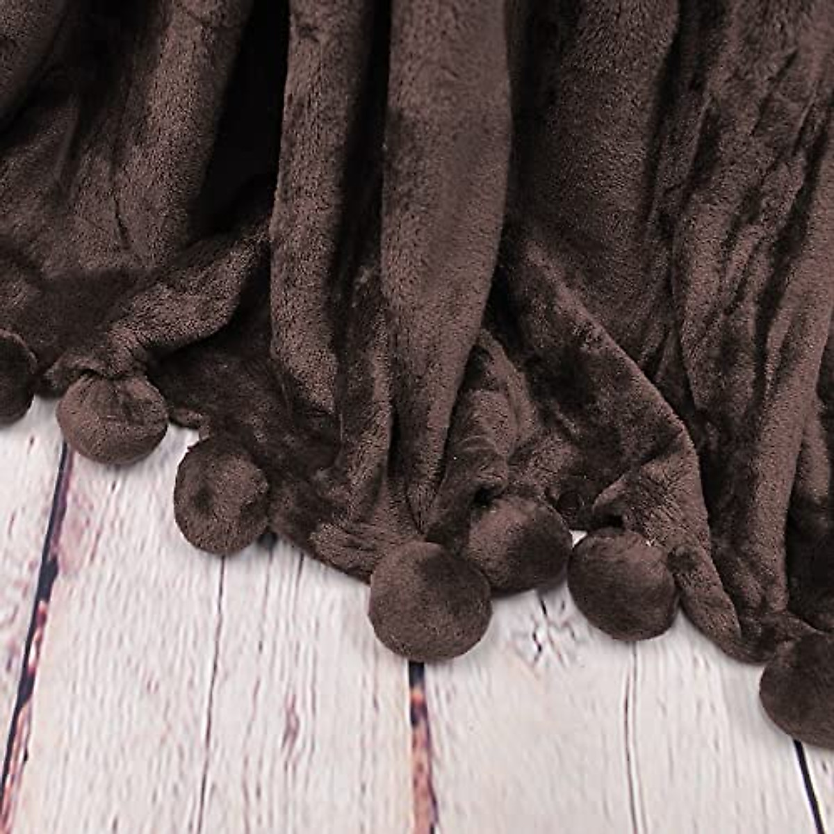 Home Soft Things Pompom Bed Couch Throw Blanket, 50'' x 60'', Chocolate, Fuzzy Soft Comfy Warm Decorative Throw Blanket for Living Room Bedroom Suitable for All Seasons