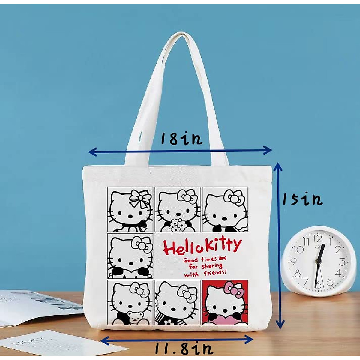 Reusable Kitty's Tote Canvas Bag For Women Cute Aesthetic Shopping Bag/Gym Bag/ Lunch Bag | Book Lovers Gifts, Medium
