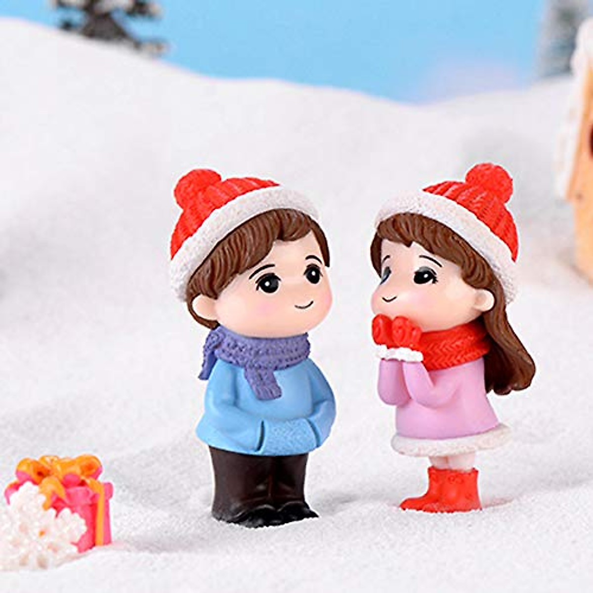 Jiecikou Lovely Snowman Model Miniature Figurine DIY Bonsai Xmas Landscape Fairy Garden Decor Blue Couple Yellow Snowman