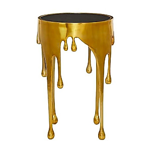 Deco 79 Aluminum Drip Accent Table with Melting Designed Legs and Shaded Glass Top, 16" x 16" x 25", Gold