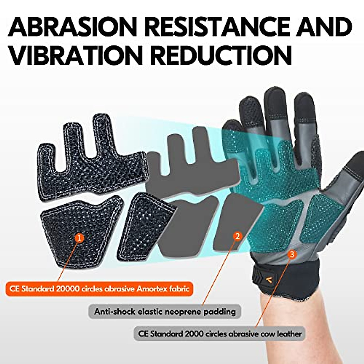 Vgo... 1Pair Safety Leather Work Gloves,Mechanics Impact Anti-Vibration Gloves,Rigger Gloves,Heavy Duty,Water Resistant(Size L,Gray,CA7722WR)