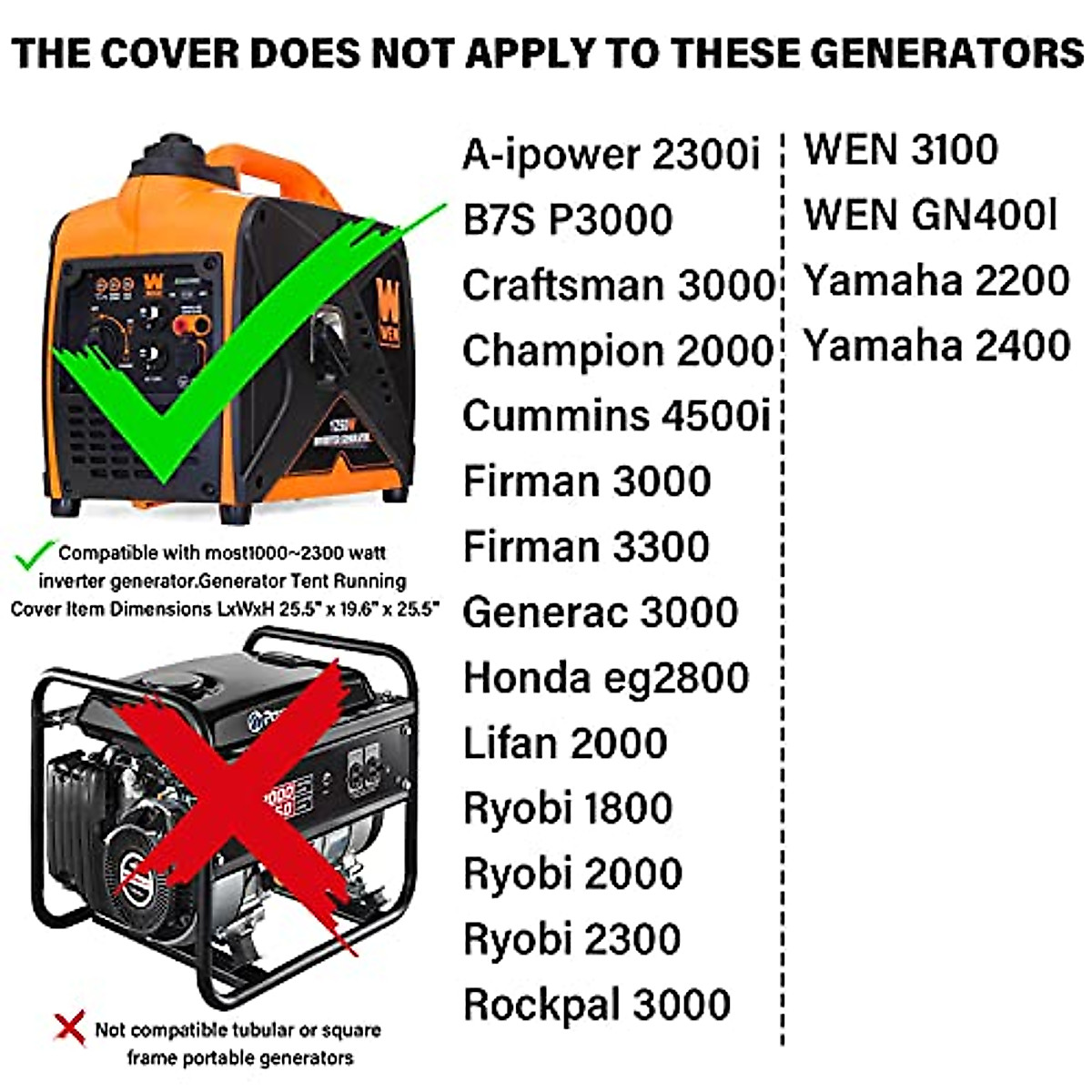 ZTTXL Small Inverter Generator Tent Running Cover, Ultra Heavy Duty Tarpaulin Enclosure, for Most 1000~2300 Small Inverter generators, (Small Black)